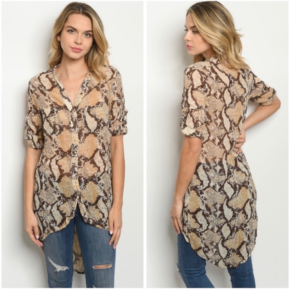Tops | Snake Print Chiffon Crinkled Top | Poshmark